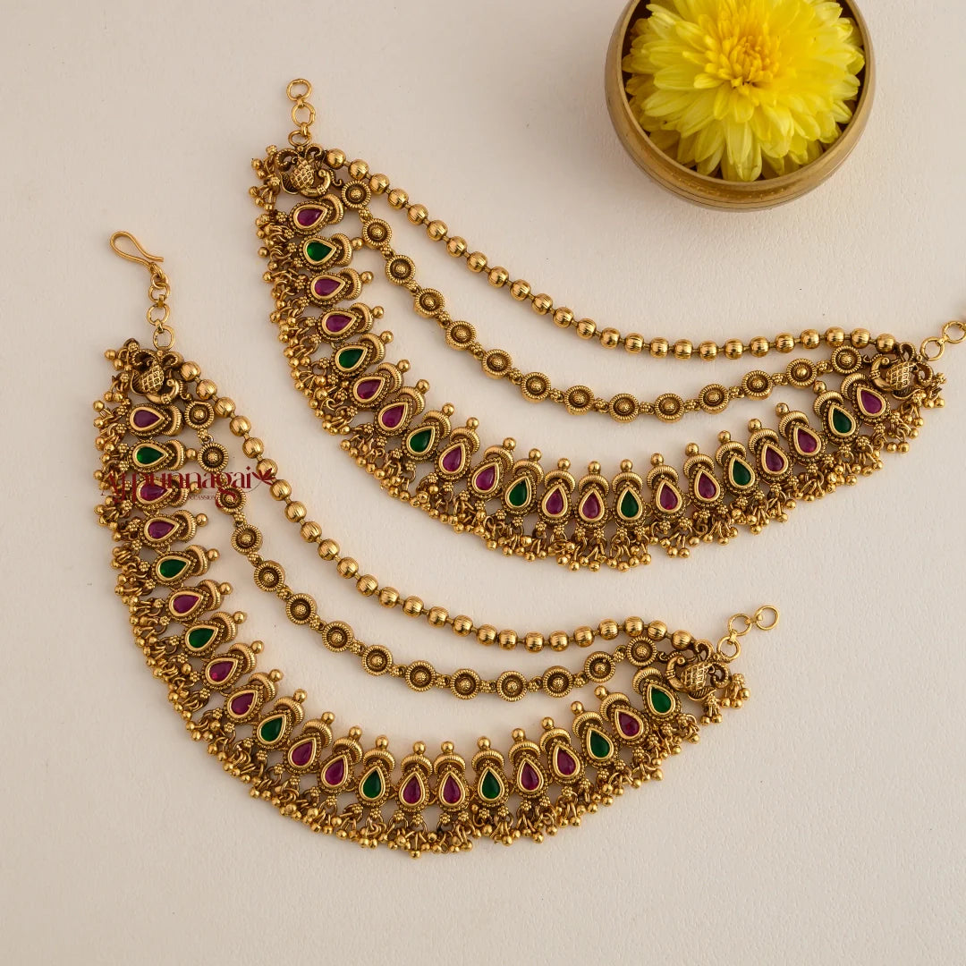 Mattal Ear Chains for Women | Traditional Ear to Nose Chains - AJ Punnagai
