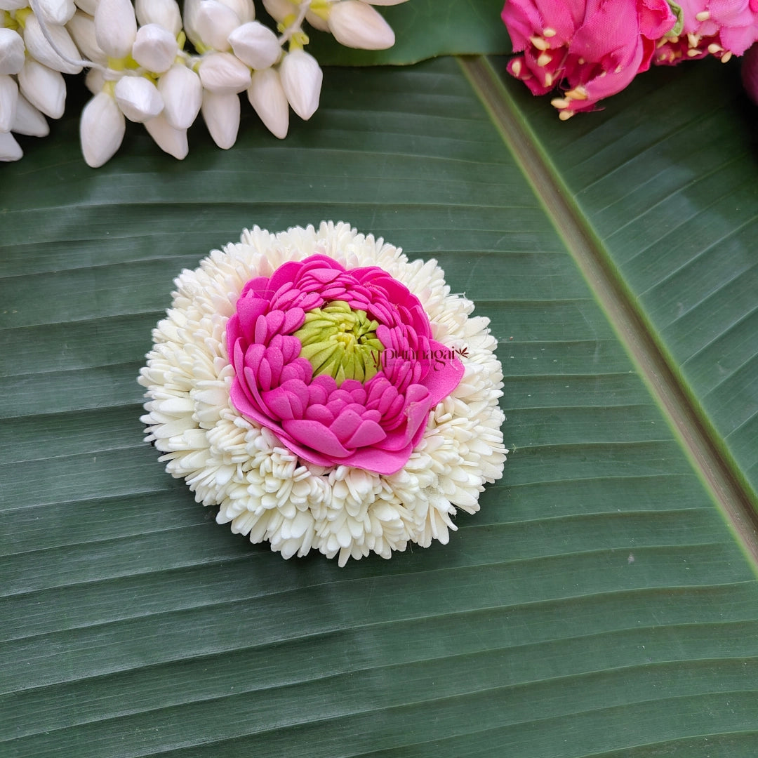 Realistic Look Foamiram Nitya Malli With Lotus Alligator Clip – AJ Punnagai